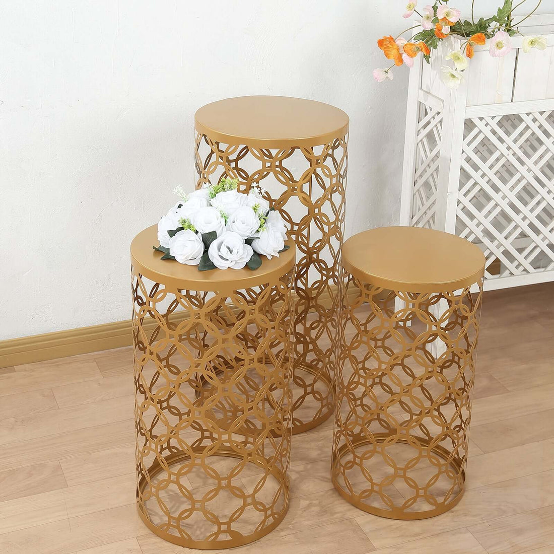 Gold Metal Cylinder Plinth Stands | eFavormart