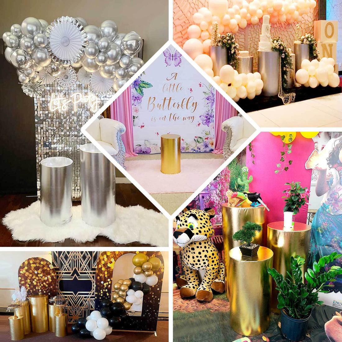 5 Metallic Gold Cylinder Pillar Prop Covers | eFavormart