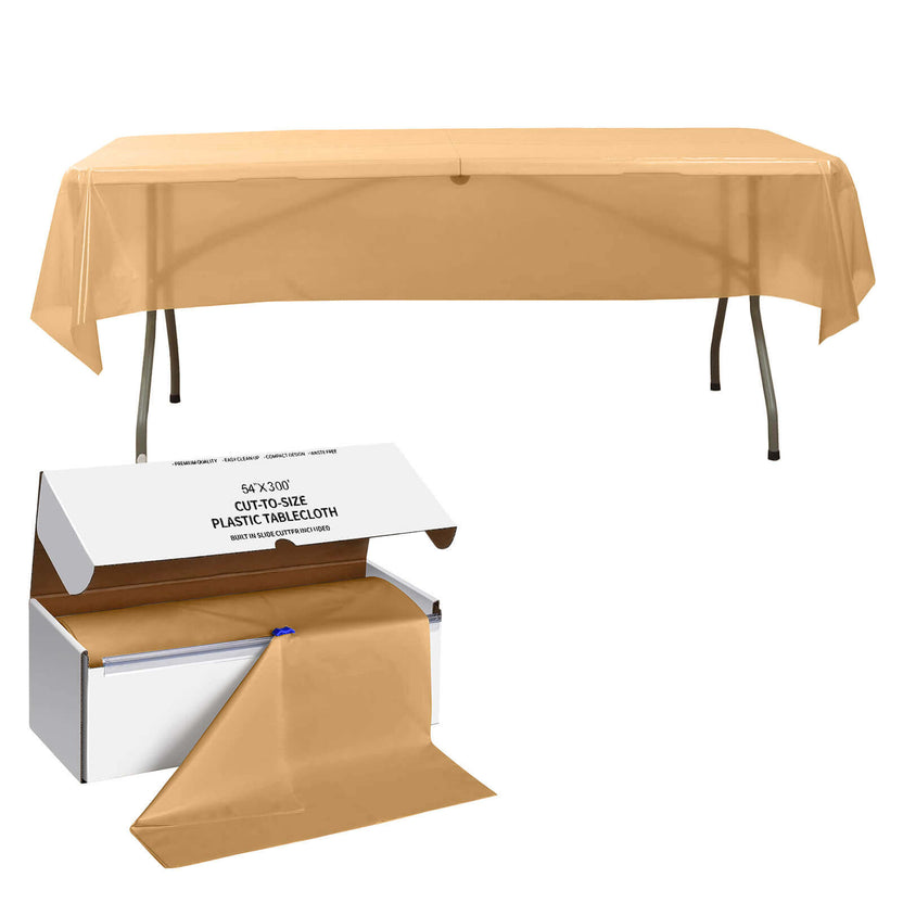Plastic Table Cover Roll with Slide Cutter 54"x300ft Gold | eFavormart