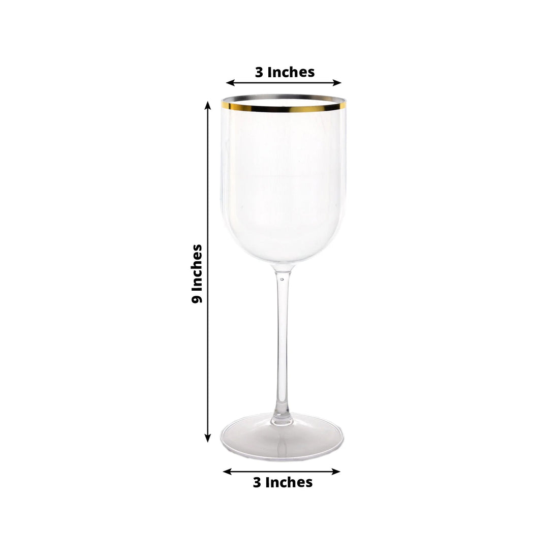 12-Pack Clear Gold Rim Plastic Wine Glasses | eFavormart