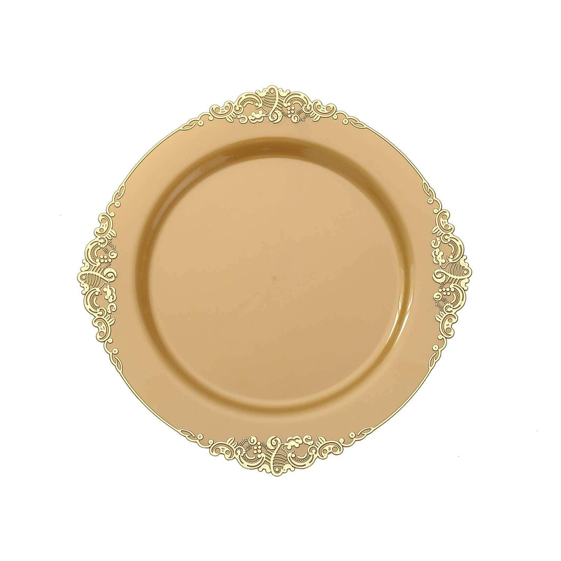 Leaf Embossed Rim Plastic 10" Dinner Plates Gold | eFavormart