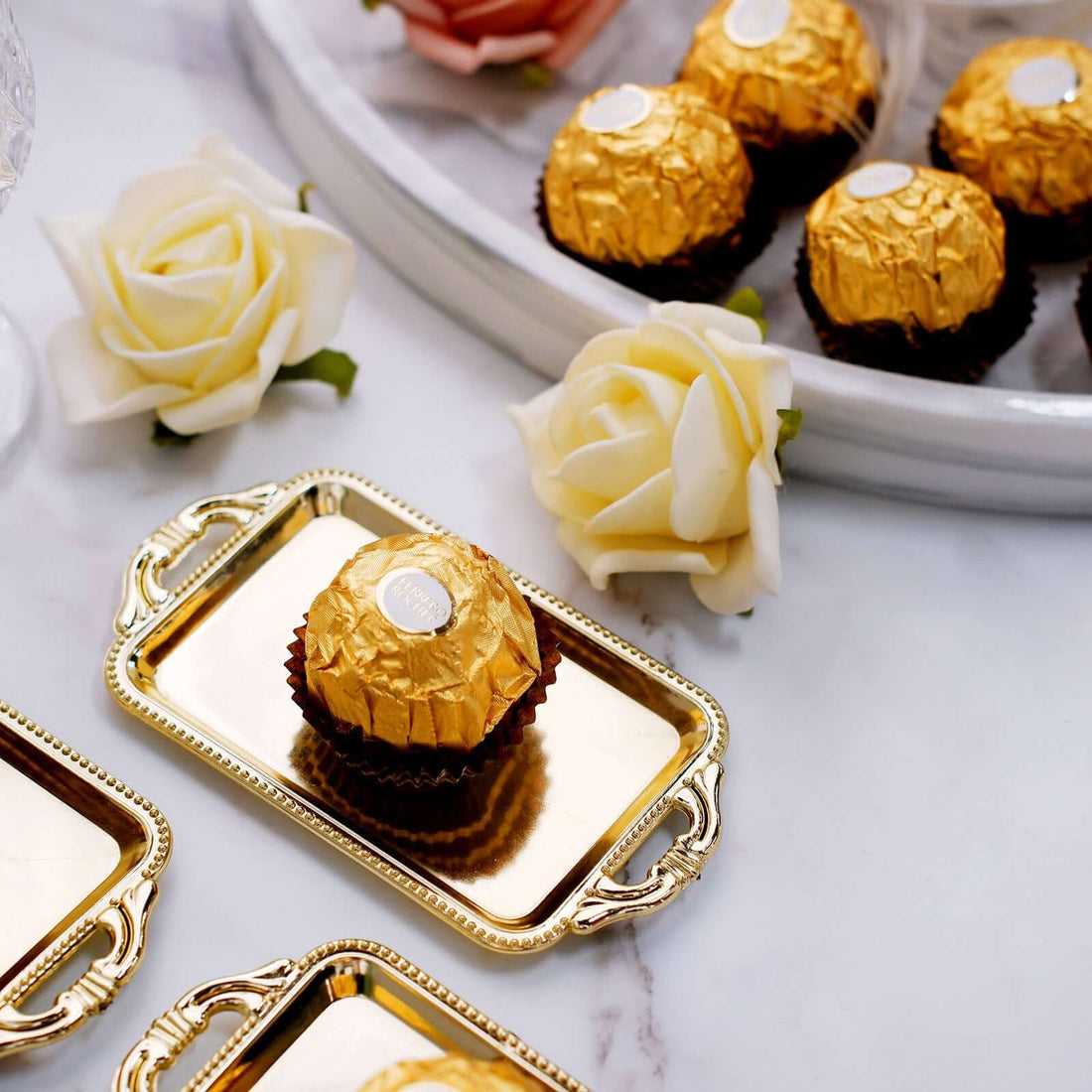 Gold Rectangular Party Favor Display Trays | eFavormart