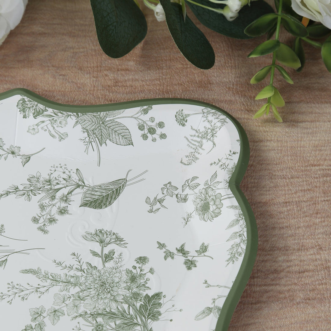 French Toile Rectangle Paper Trays 14"x10" Sage Green | eFavormart