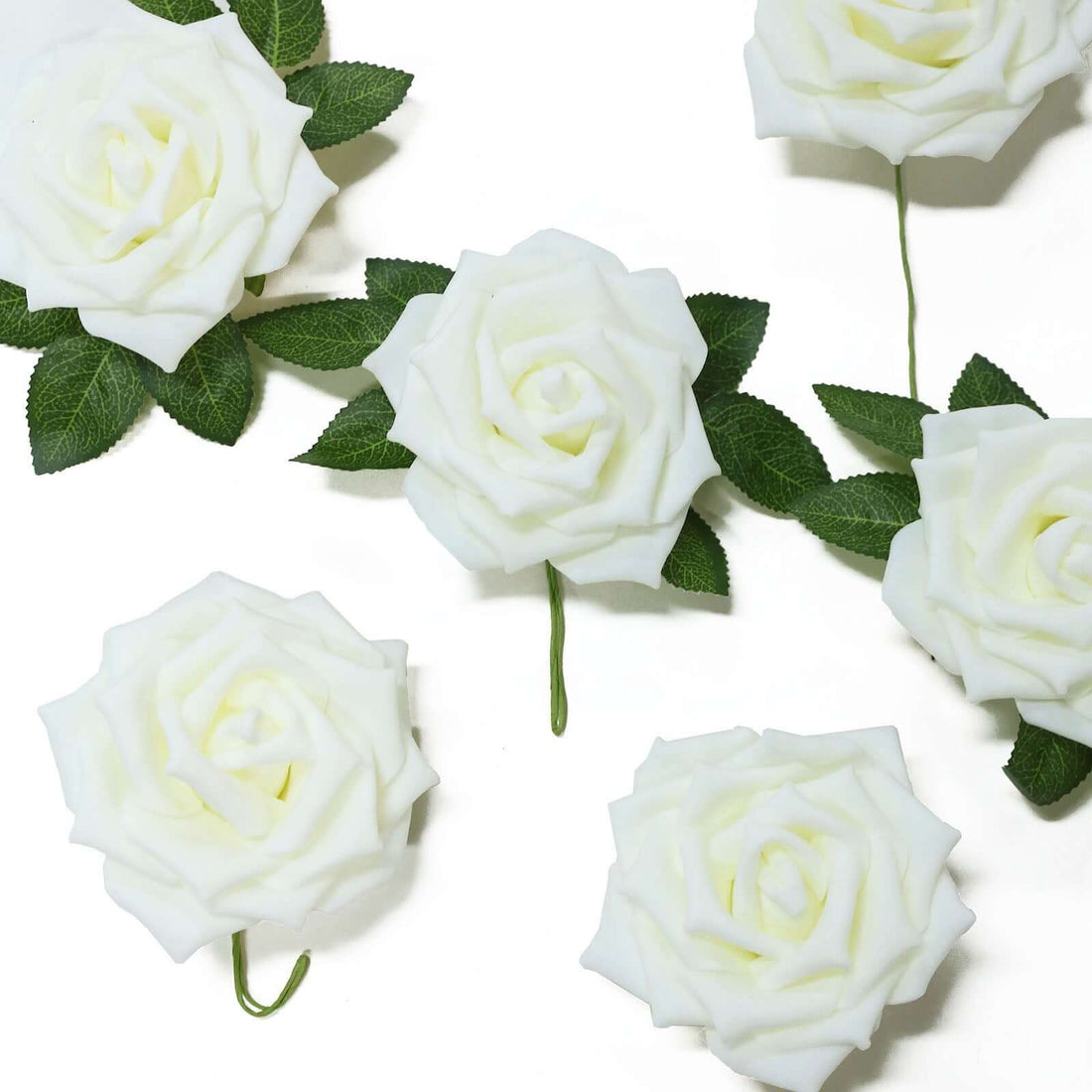 24 Ivory Foam Roses with Stem Wire | eFavormart