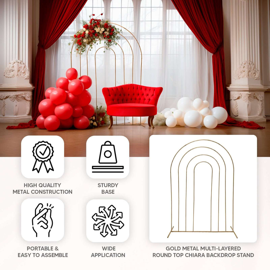 Gold Metal Round Chiara Backdrop Stand 8ft | eFavormart