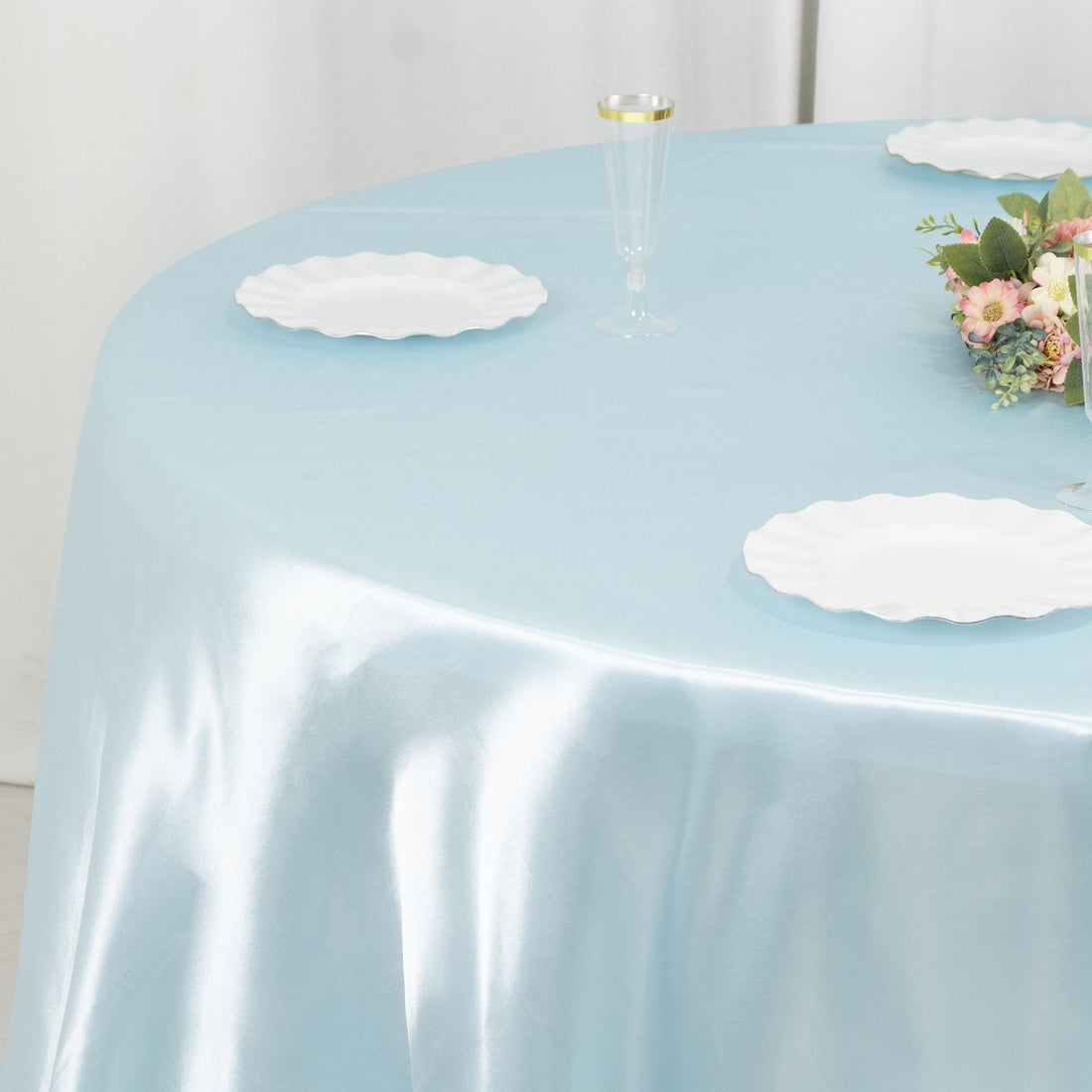 Satin Round Tablecloth 132" Light Blue | eFavormart