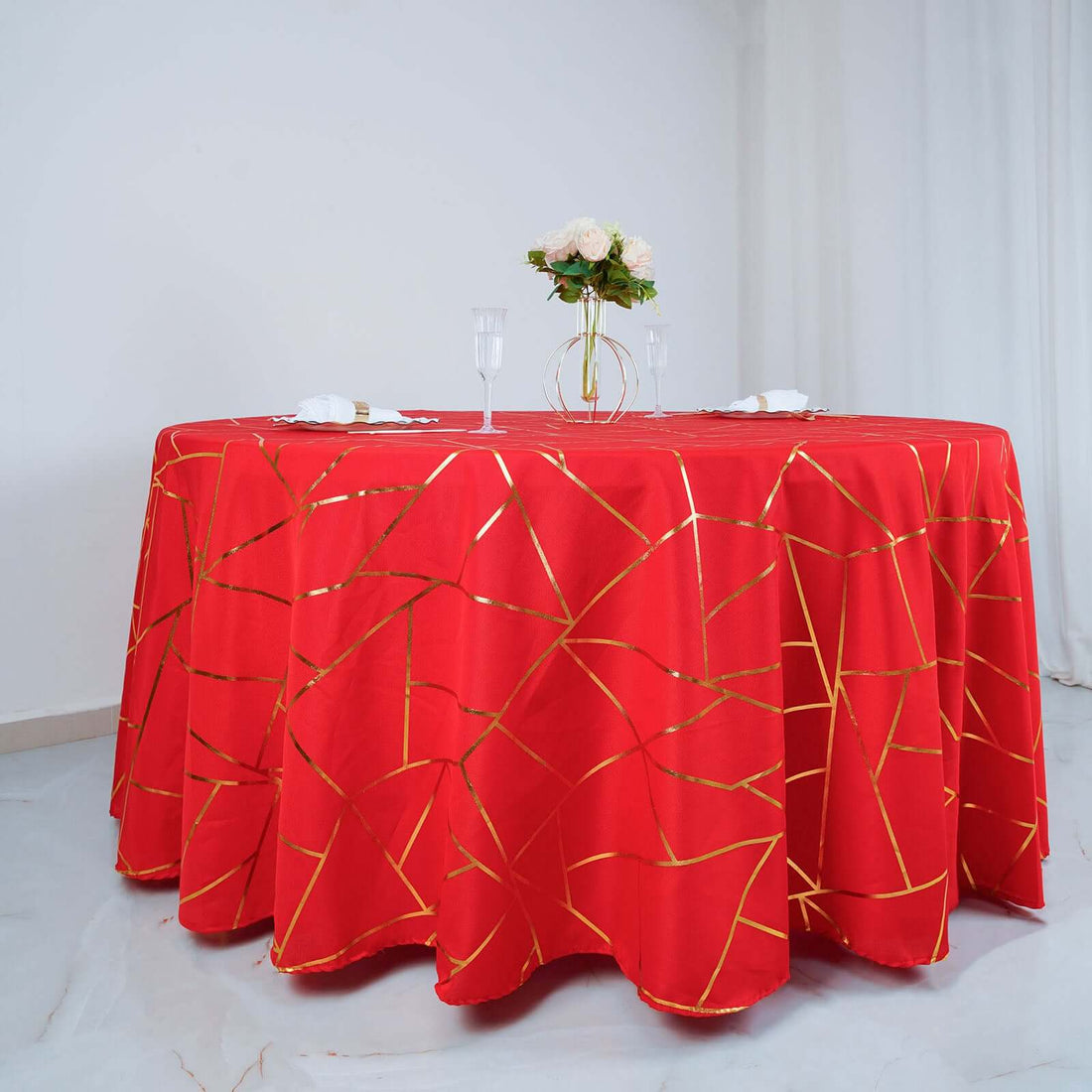 Polyester Tablecloth Gold Foil 120" Red | eFavormart