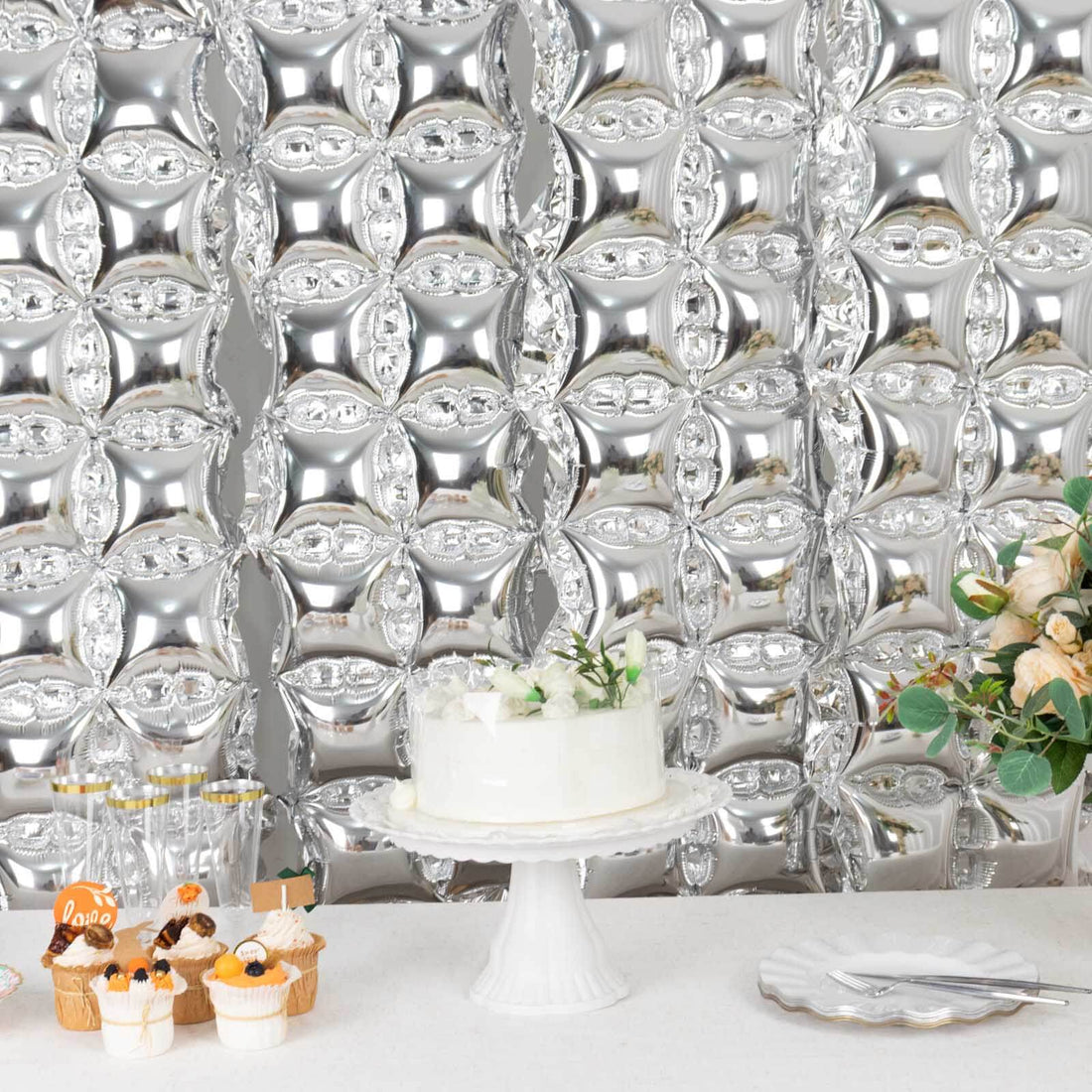 10-Pack Metallic Silver Foil Balloon Backdrop | eFavormart