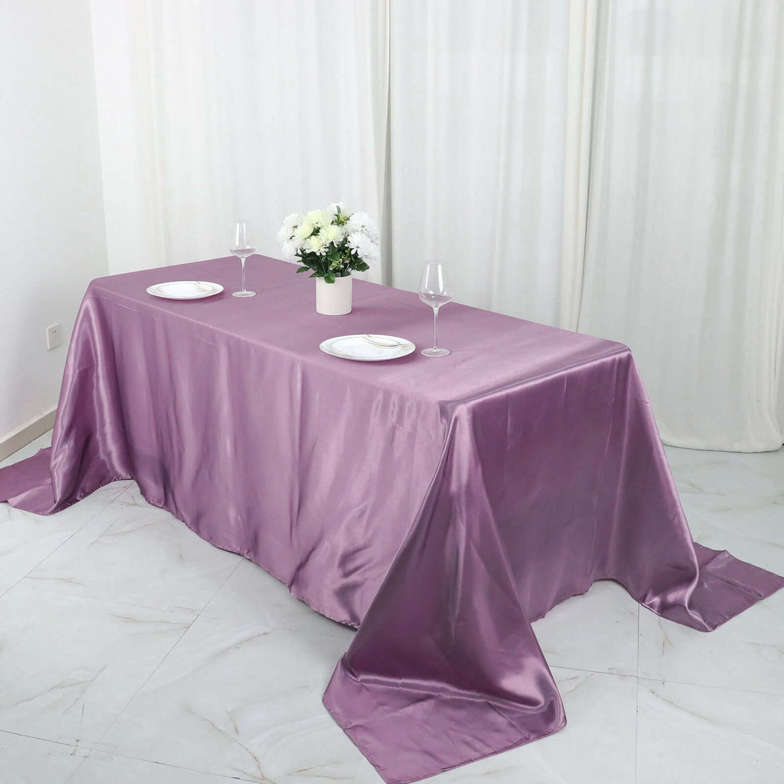 Satin Tablecloth 90"x132" Violet Amethyst | eFavormart