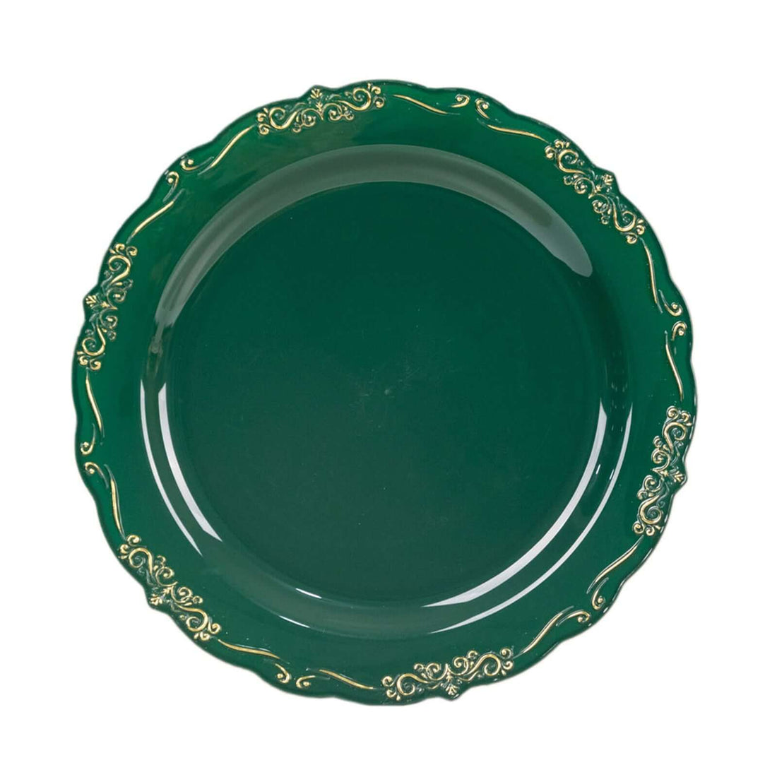 Plastic Round Vintage Dinner Plates 10" Emerald Green/Gold | eFavormart