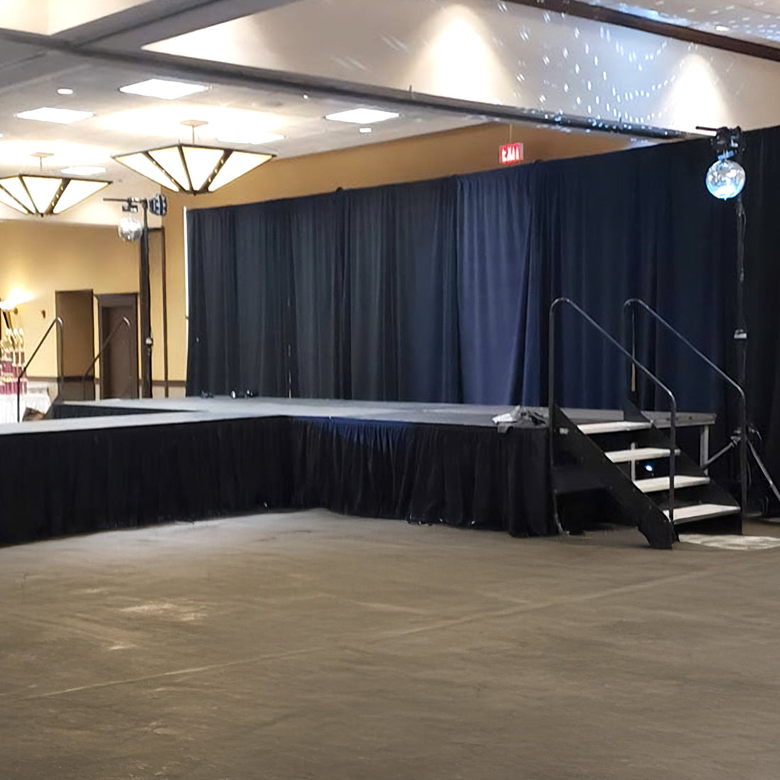 Black Shirred Polyester Stage Skirting 24"x20ft | eFavormart