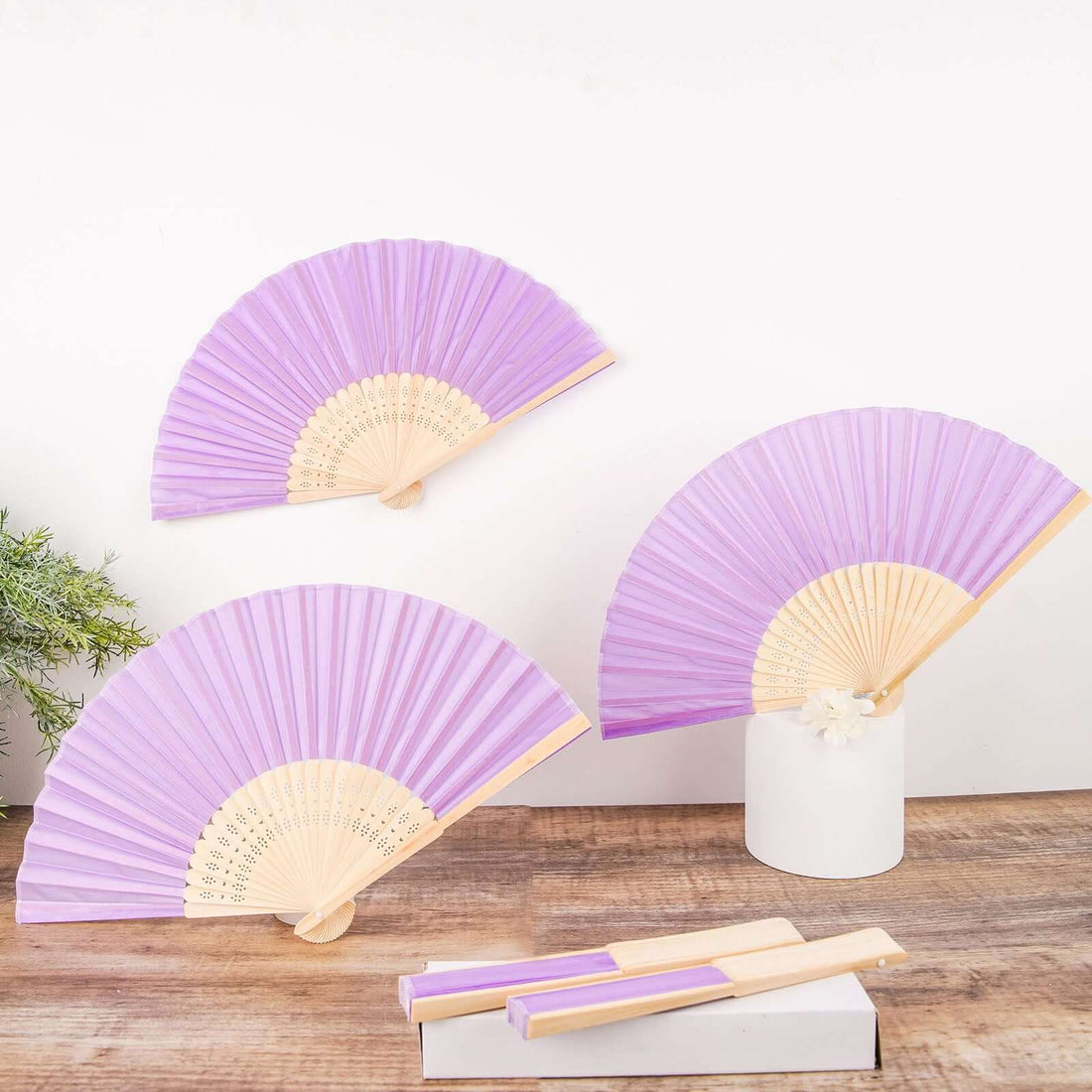 Lavender Lilac Asian Silk Folding Fans 5-Pack | eFavormart