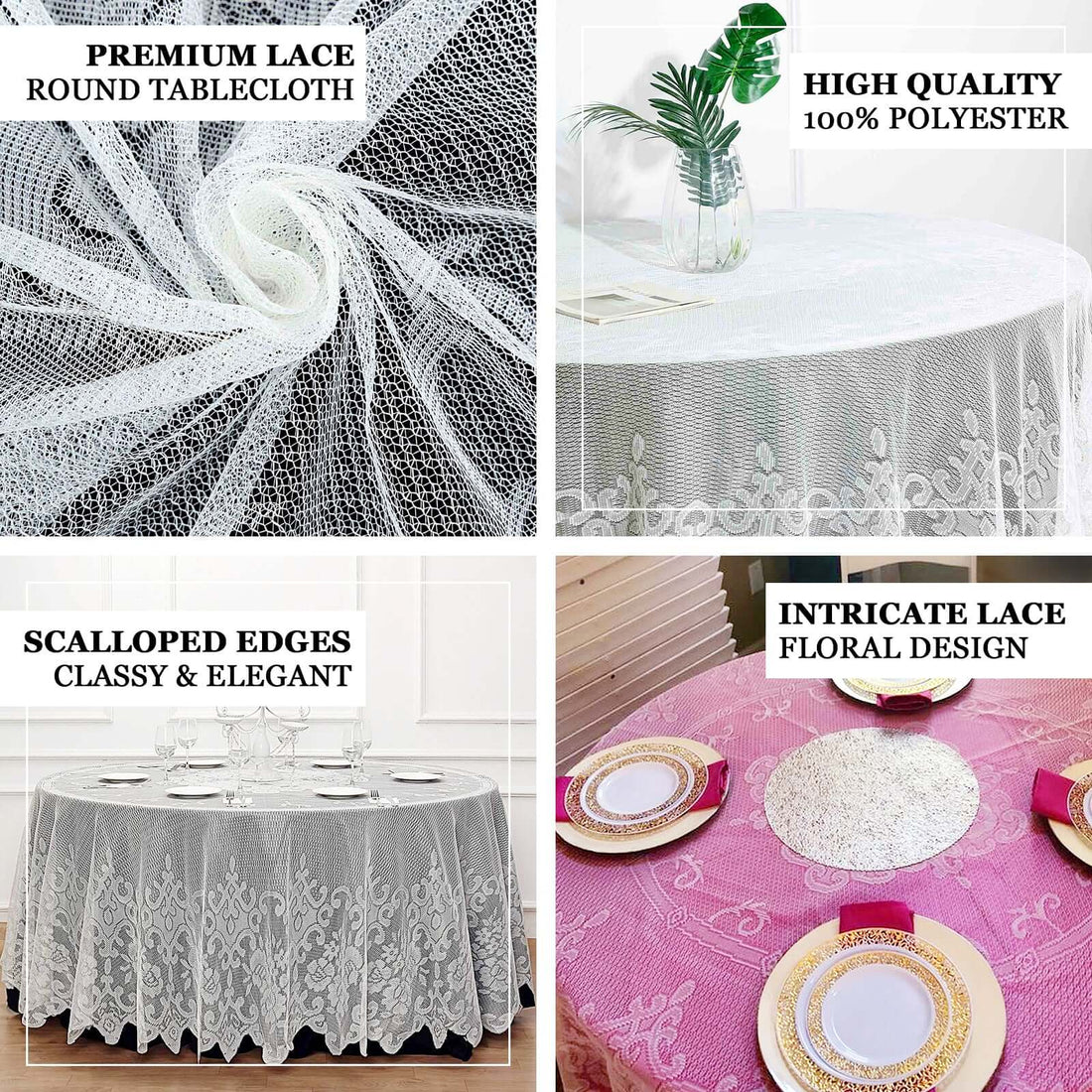 Lace Round Tablecloth 108" Ivory | eFavormart