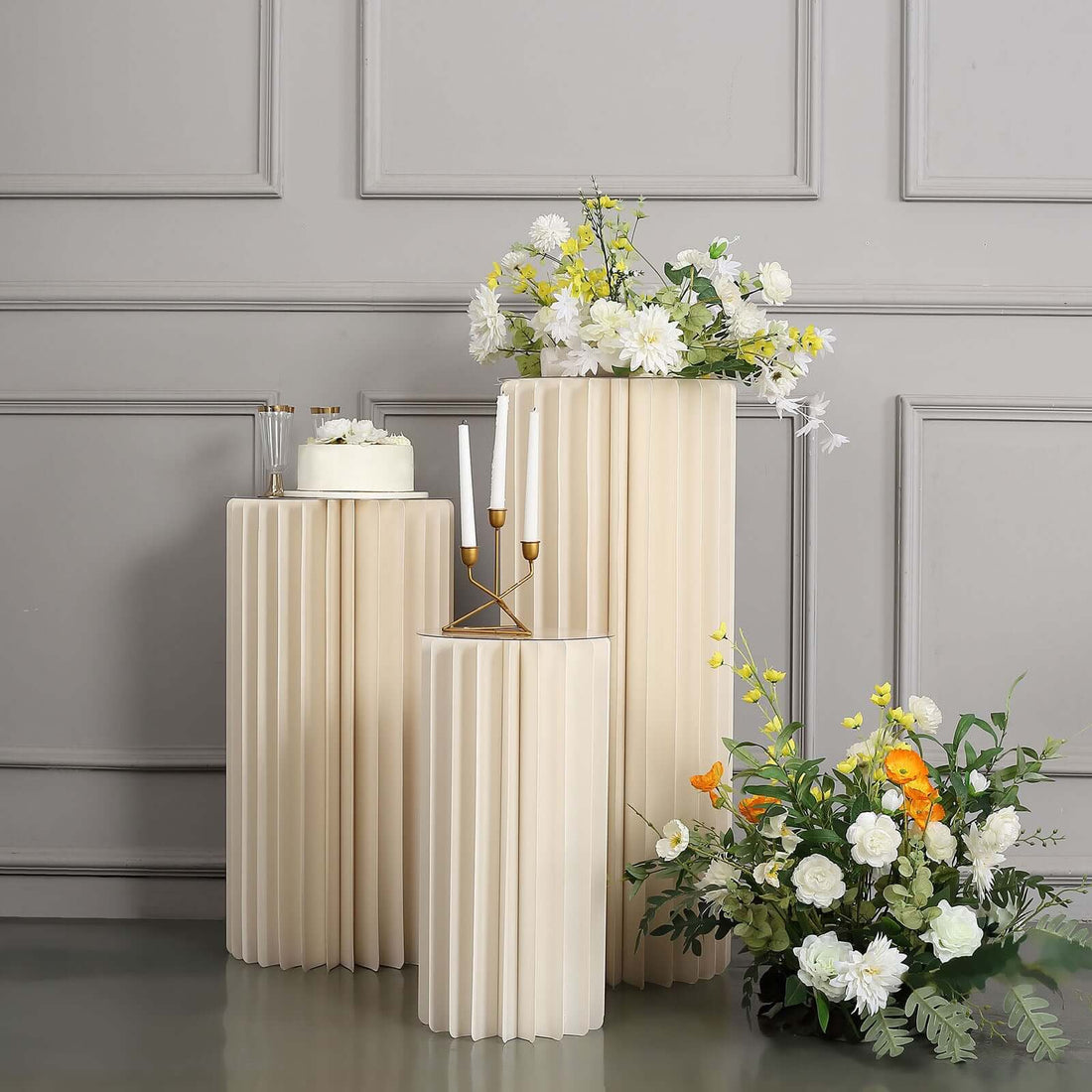 Ivory Cylinder Pillar Pedestal Stand 24" | eFavormart