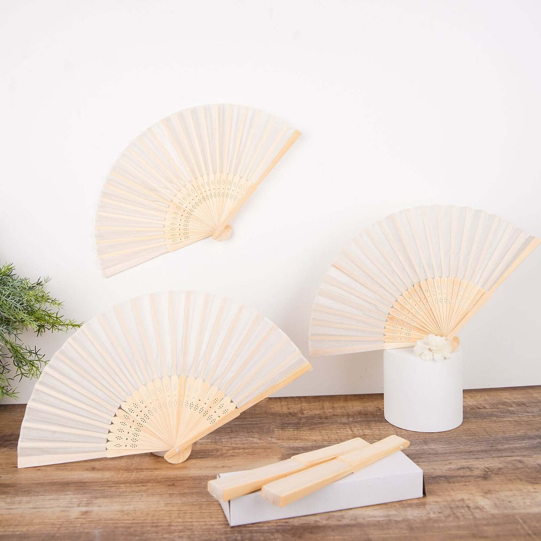 Ivory Asian Silk Folding Fans (5 Pack) | eFavormart