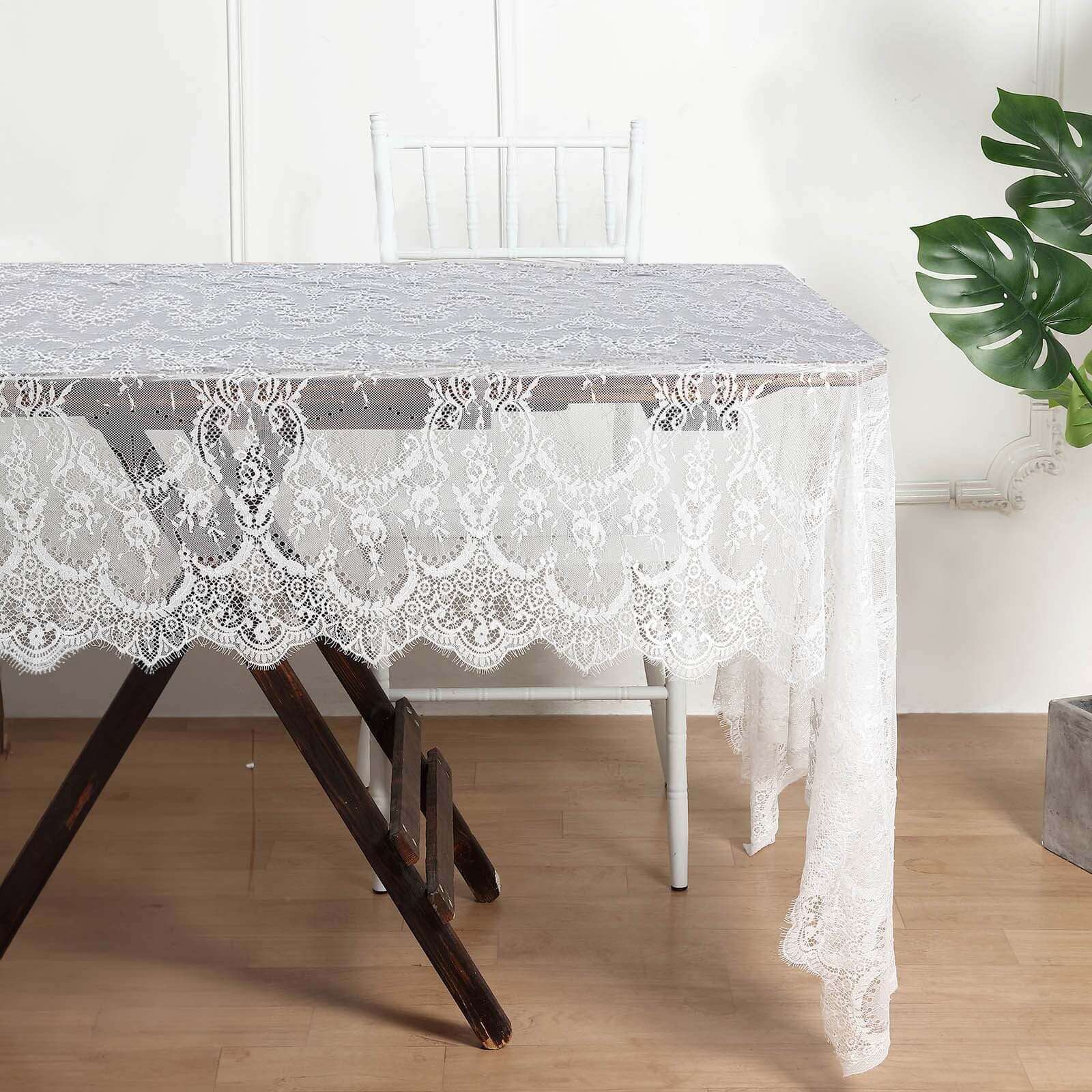Lace Rectangle Tablecloth 60"x120" White | eFavormart