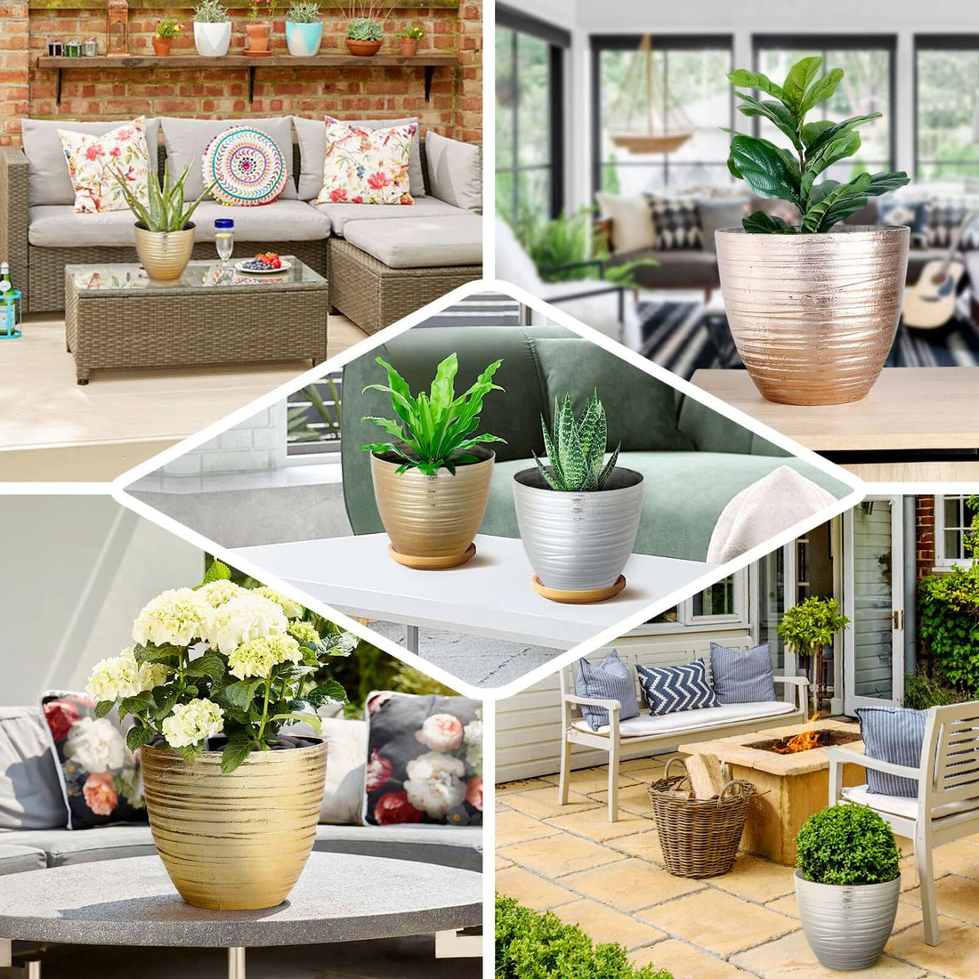 Metallic Silver Finish Large Indoor Flower Plant Pot | eFavormart