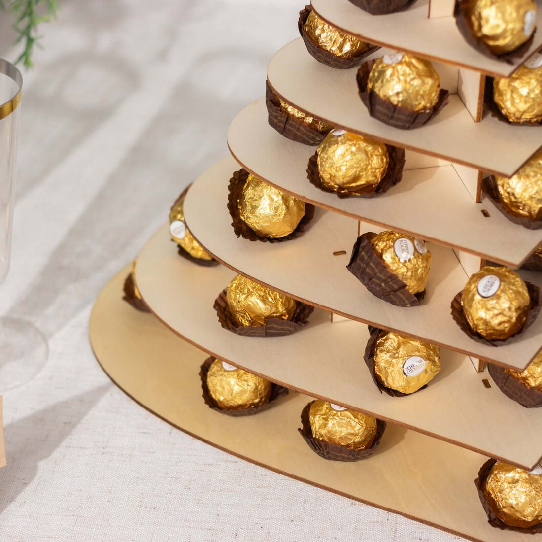 7-Tier Heart Wooden Chocolate Display Stand Natural 16" | eFavormart