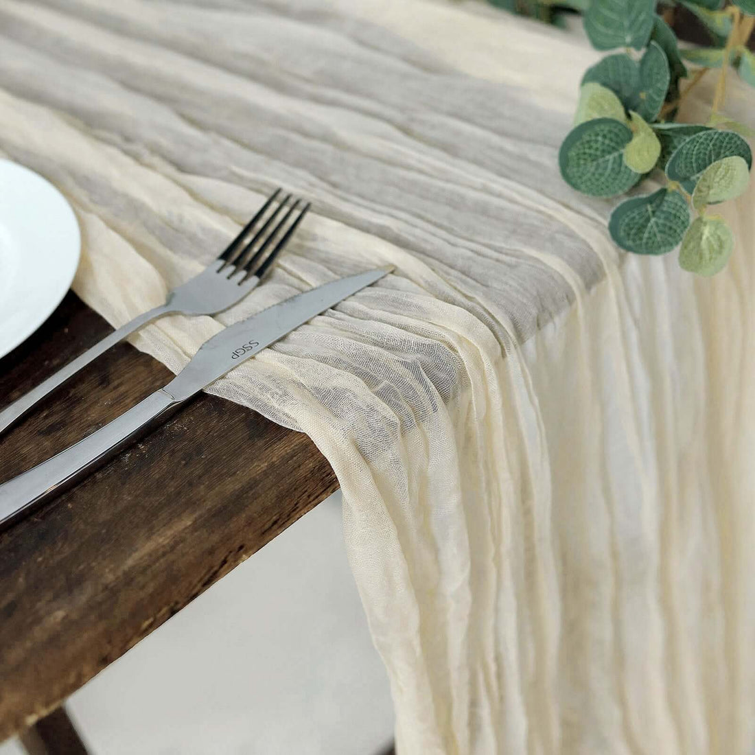 Cheesecloth Boho Table Runner 10ft Cream | eFavormart