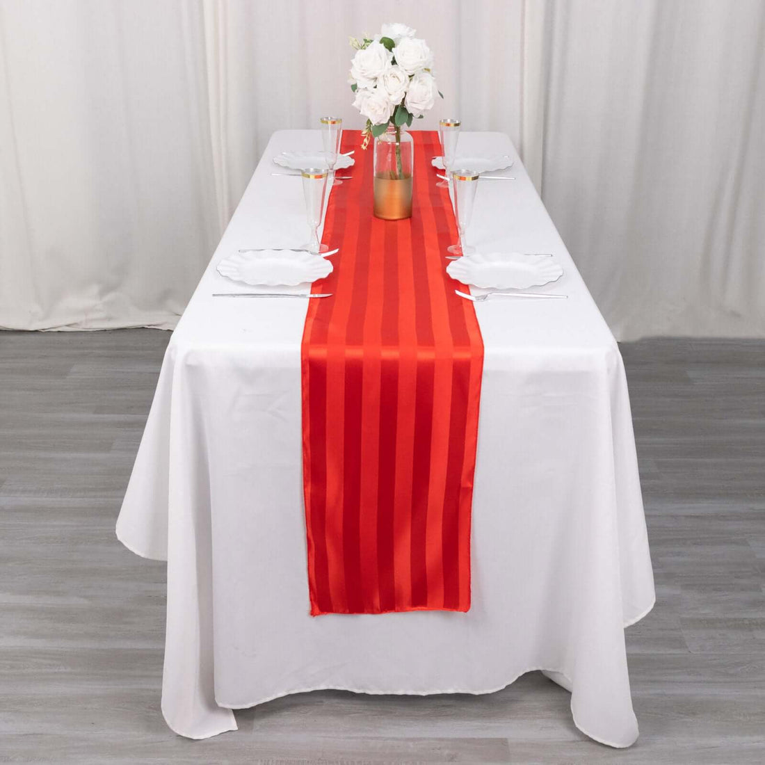 Satin Stripe Table Runner 12"x108" Red | eFavormart