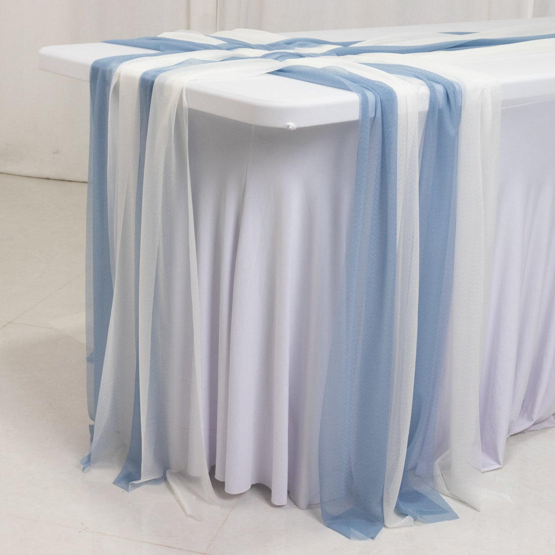 20-Pack Dusty Blue Ivory Sheer Table Runner | eFavormart