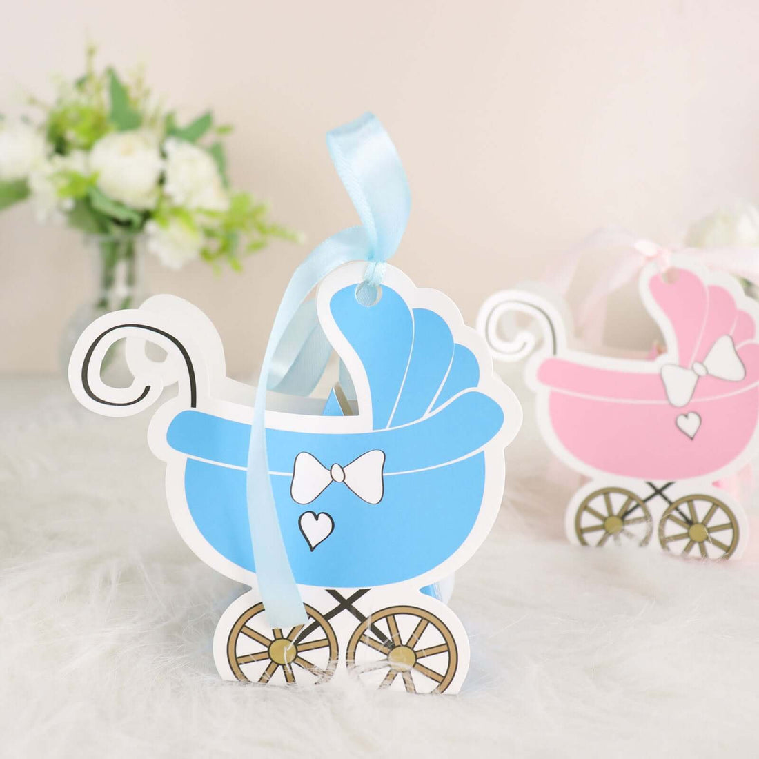 Light Blue Baby Paper Stroller Gift Boxes | eFavormart