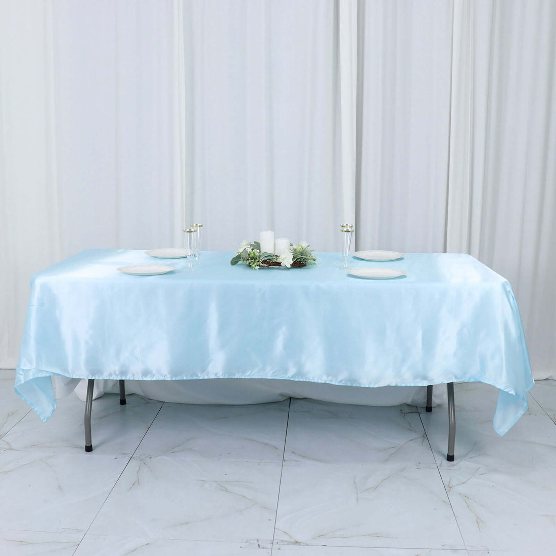 Satin Tablecloth 60"x102" Light Blue | eFavormart