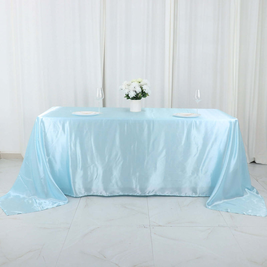 Satin Tablecloth 90"x132" Light Blue | eFavormart
