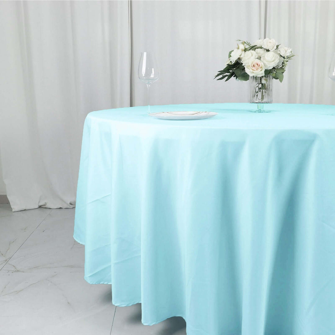 Polyester Round Tablecloth 108" Light Blue | eFavormart
