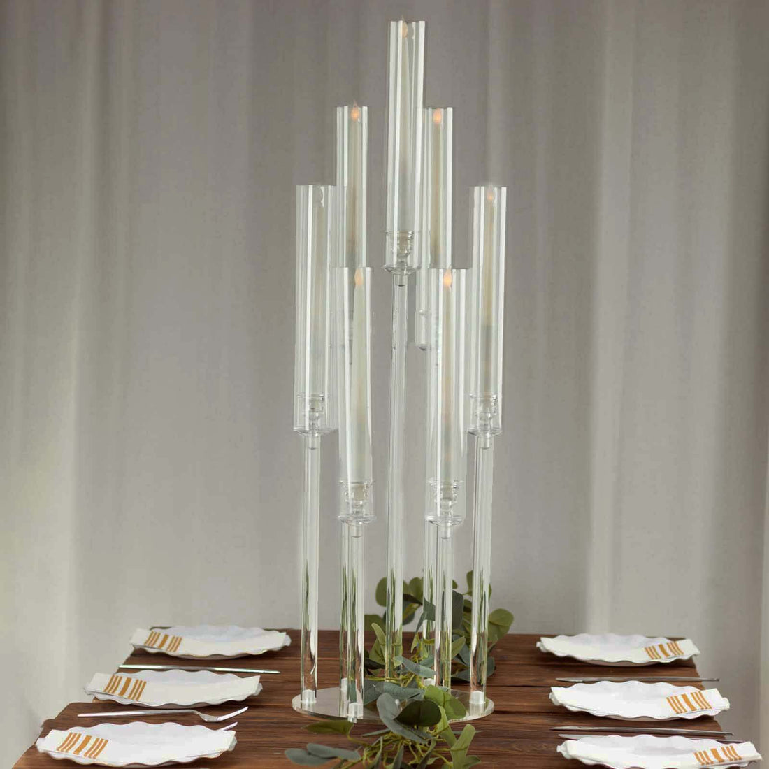 7-Arm Clear Acrylic Candelabra with Circular Base 33" | eFavormart