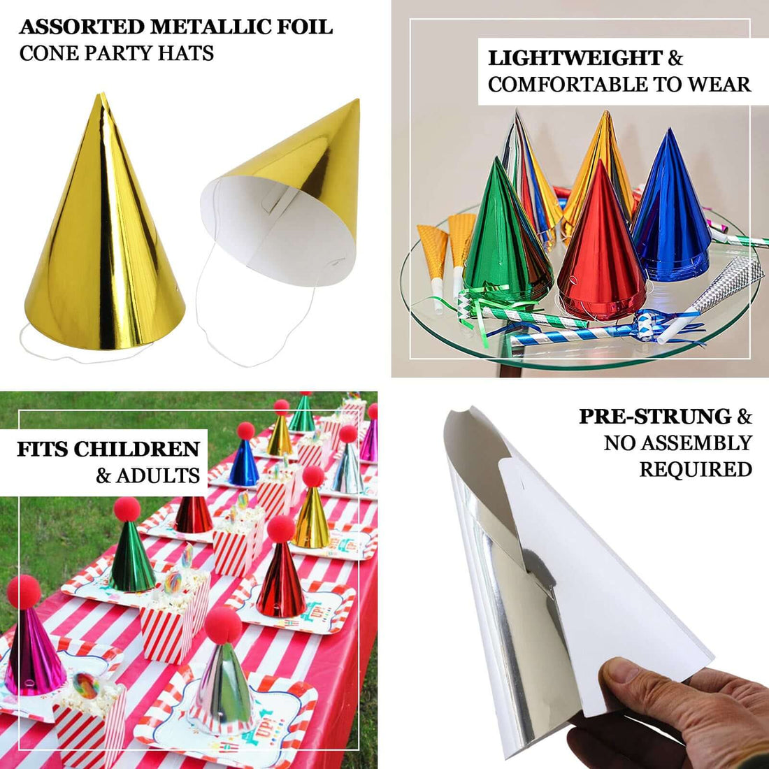 Metallic Foil Cone Party Hats 25-Pack | eFavormart