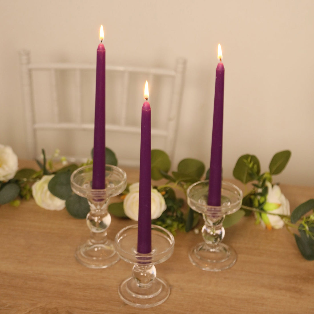10-Pack Purple Wax Taper Candles 10" | eFavormart