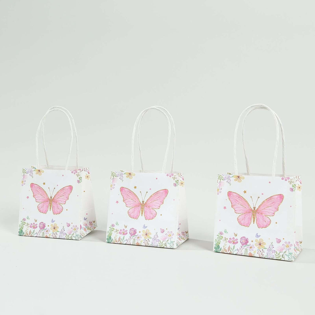 12 Pack Pink Glitter Butterfly Gift Bags | eFavormart