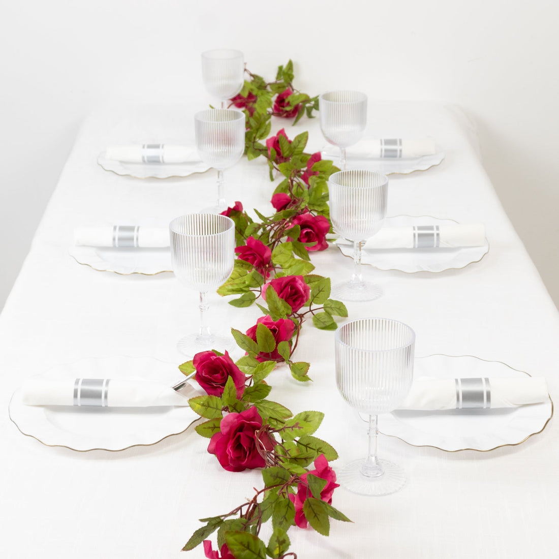 LED Red Silk Rose Garland String Lights 7ft | eFavormart