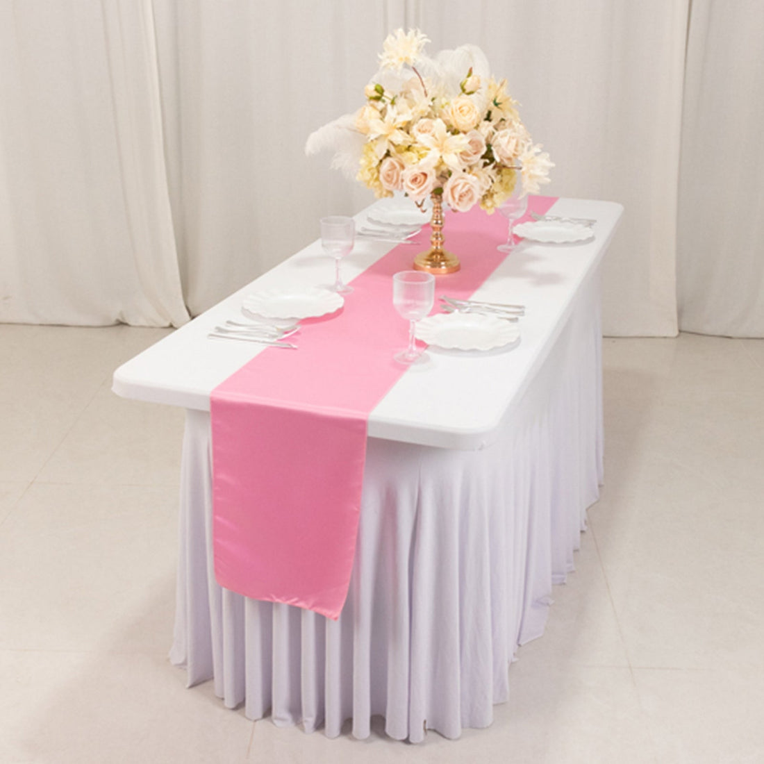 Lamour Satin Table Runner 12"x108" Pink | eFavormart