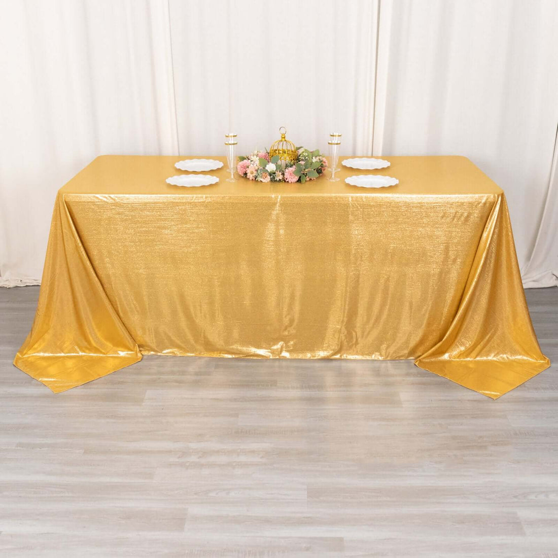 Sequin Dots Tablecloth 90"x132" Gold | eFavormart