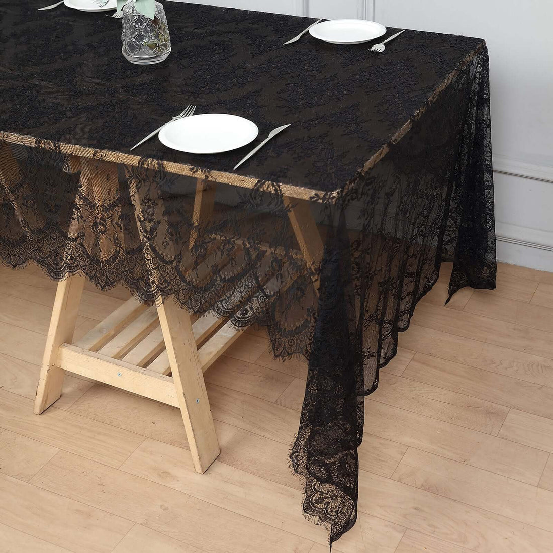 Lace Rectangle Tablecloth 60"x120" Black | eFavormart