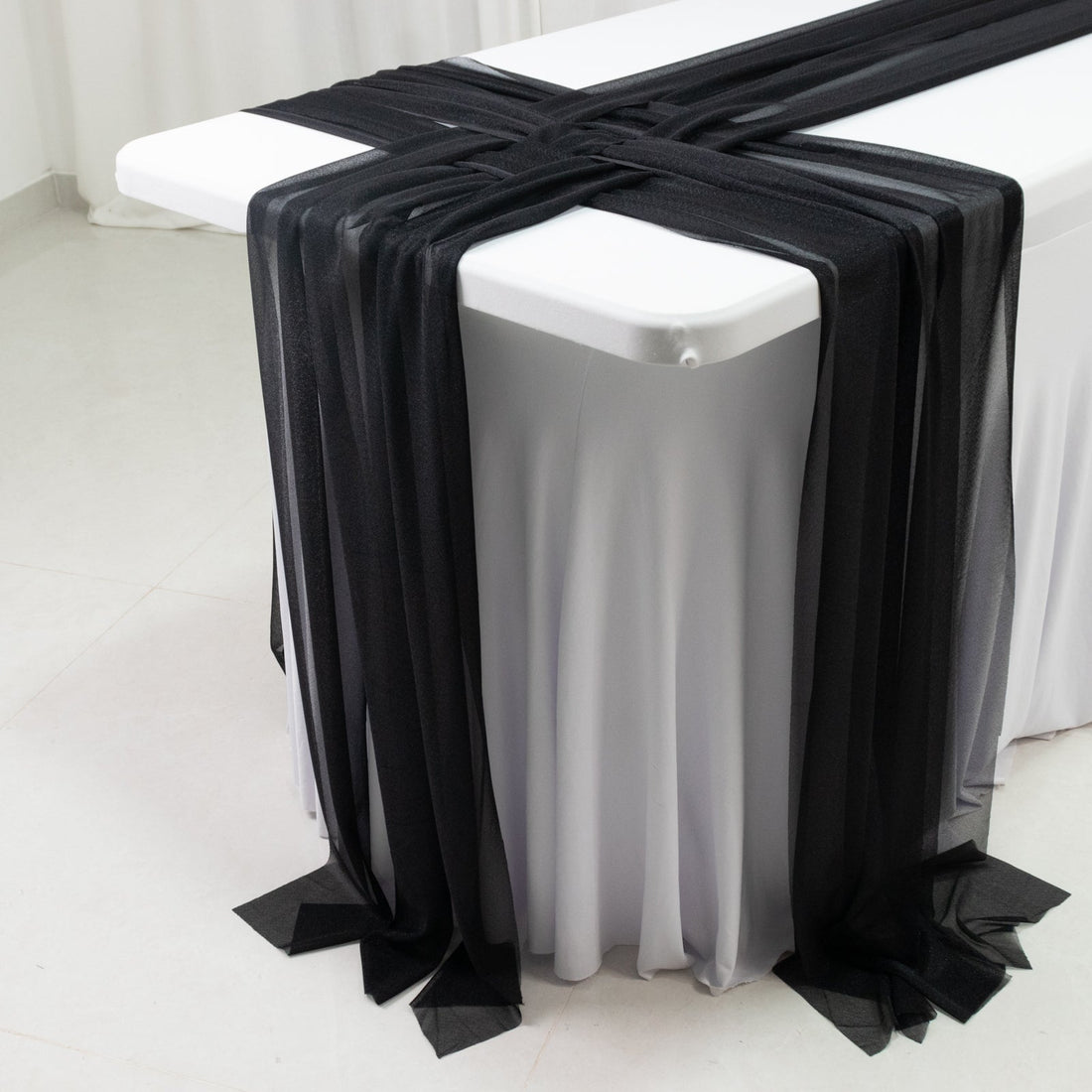 20-Pack Sheer Black Table Runners, 9ft Long | eFavormart