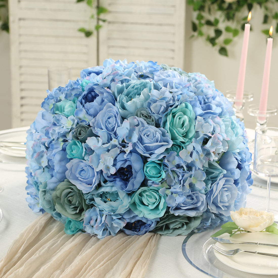 Blue Large Silk Rose Flower Balls 20" | eFavormart