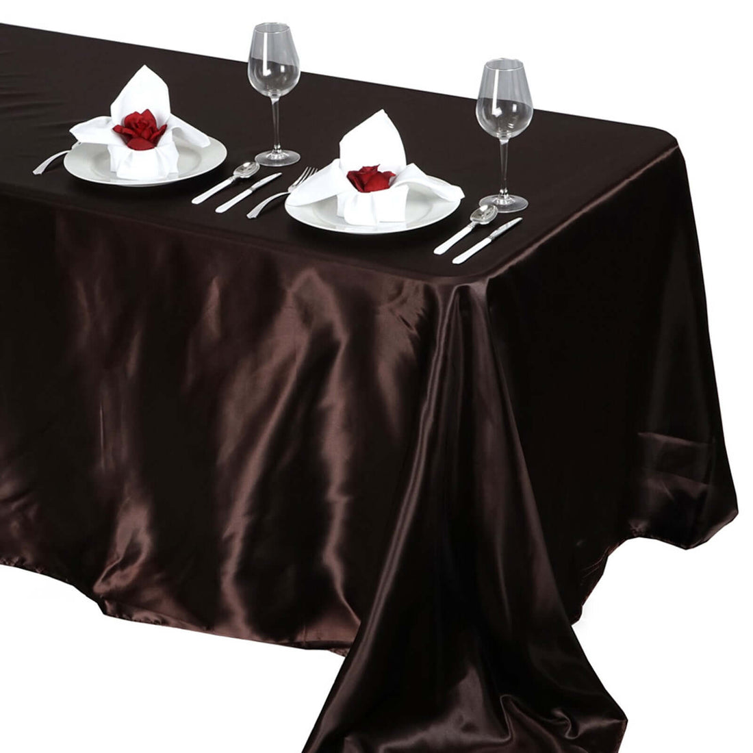 Satin Tablecloth 90"x132" Chocolate | eFavormart