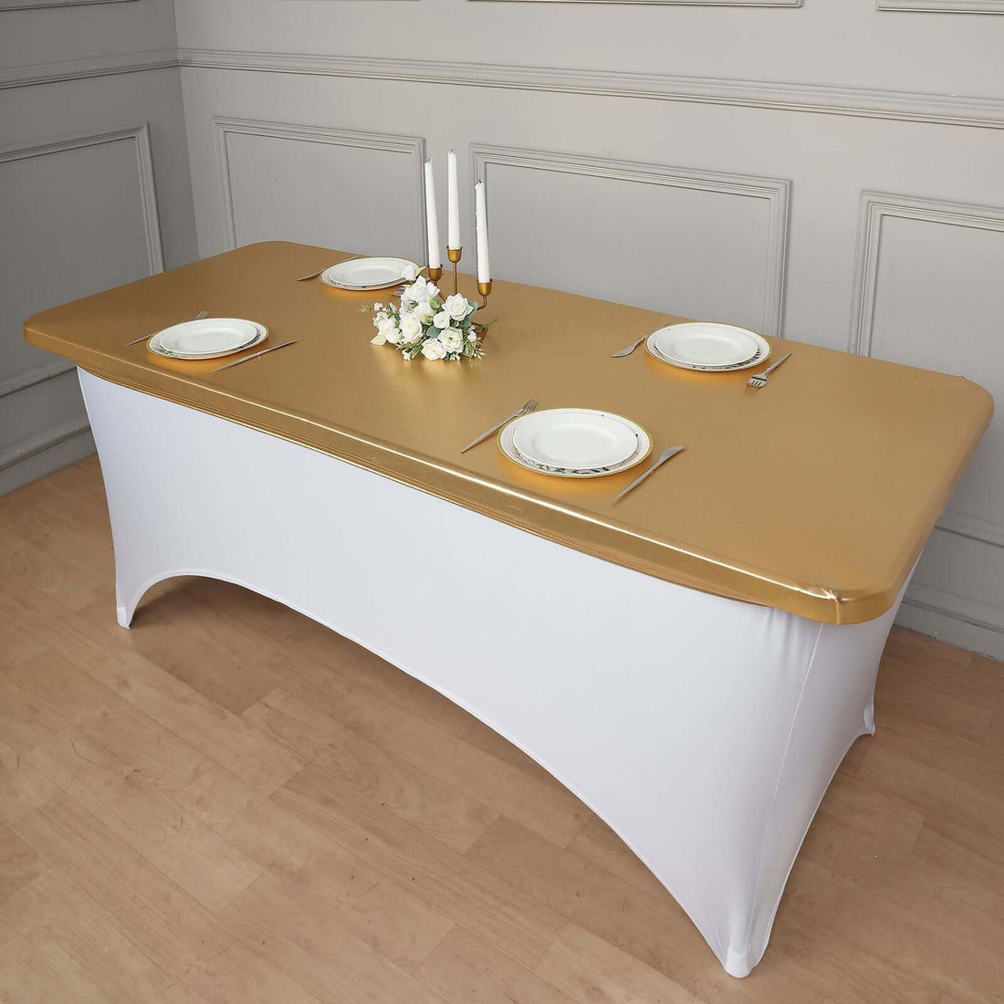 Spandex Table Top Cover 72"x30" Gold | eFavormart