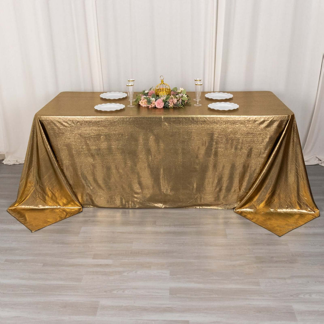 Sequin Dots Tablecloth 90"x132" Antique Gold | eFavormart