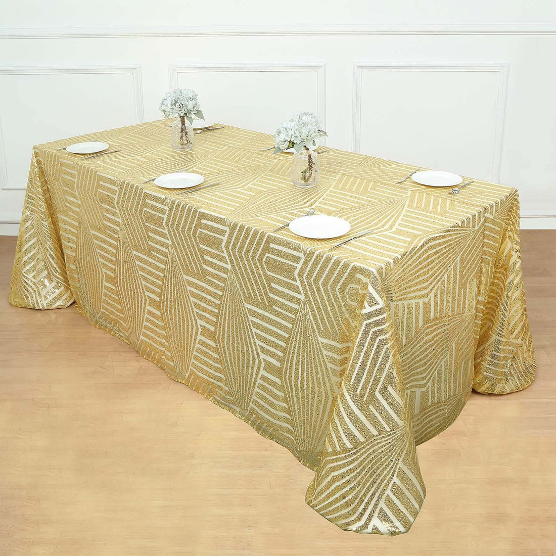 Sequin Diamond Tablecloth 90"x132" Gold | eFavormart