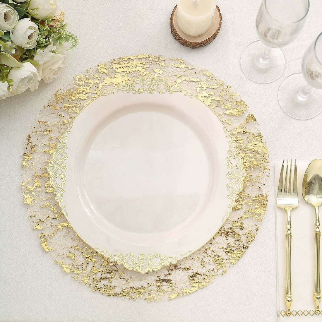 50-Pack Mesh Table Placemats 13" Round Gold | eFavormart