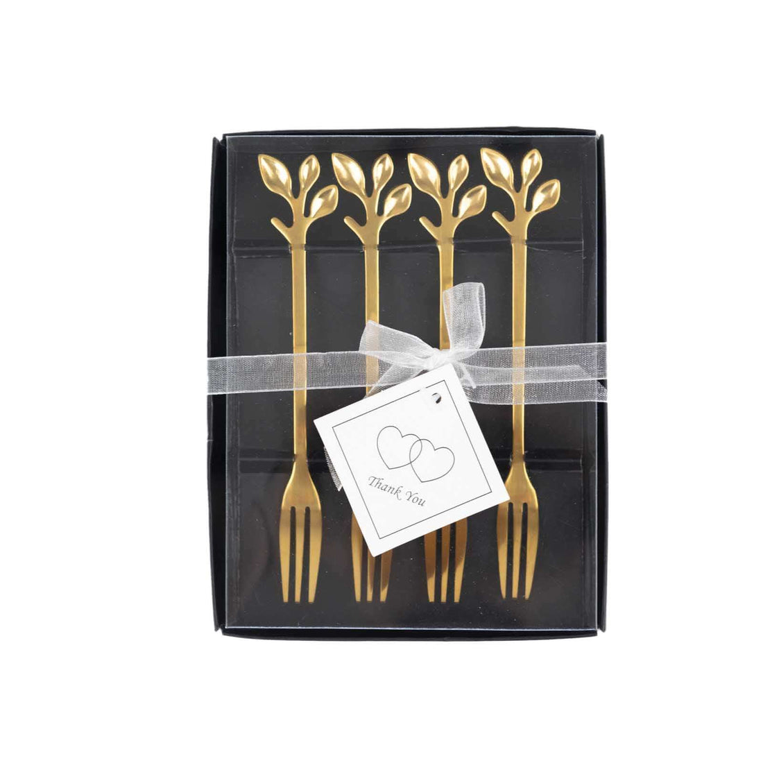 Gold Metal Leaf Handle Dessert Forks 4-Pack | eFavormart