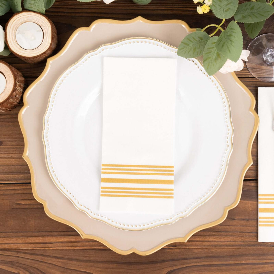 Linen-Like Paper Guest Towels 8"x4" White with Gold Lines | eFavormart