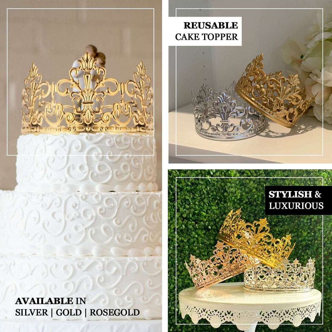 Metal Princess Crown Cake Topper 2" Gold | eFavormart