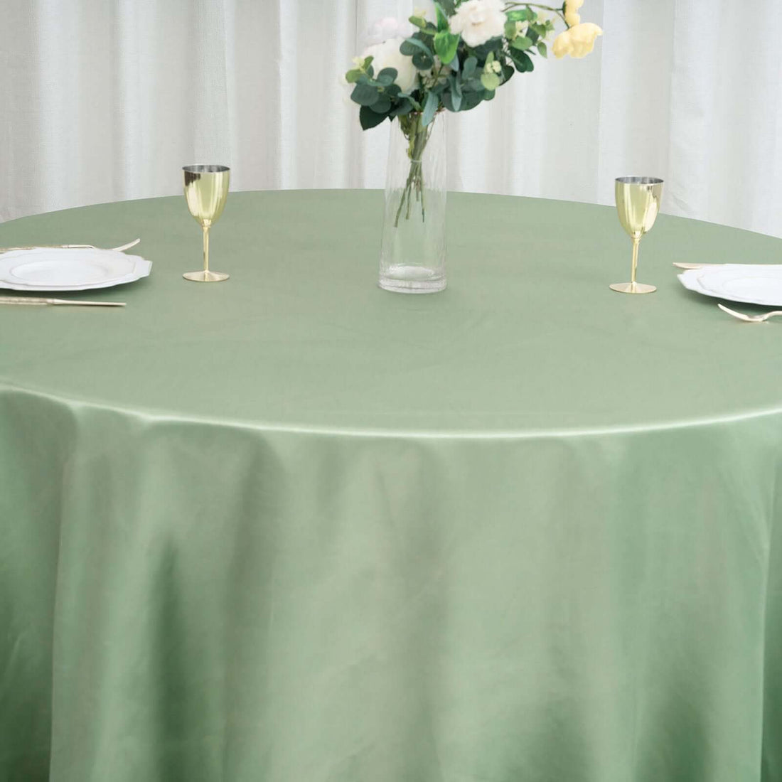 Satin Round Tablecloth 120" Sage Green | eFavormart