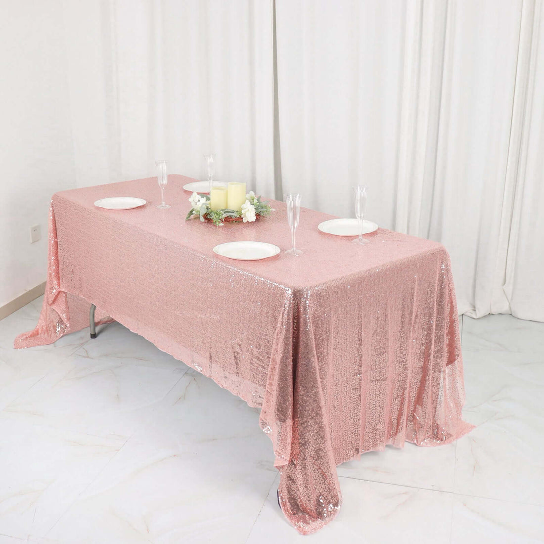 Sequin Tablecloth 60"x126" Rose Gold | eFavormart