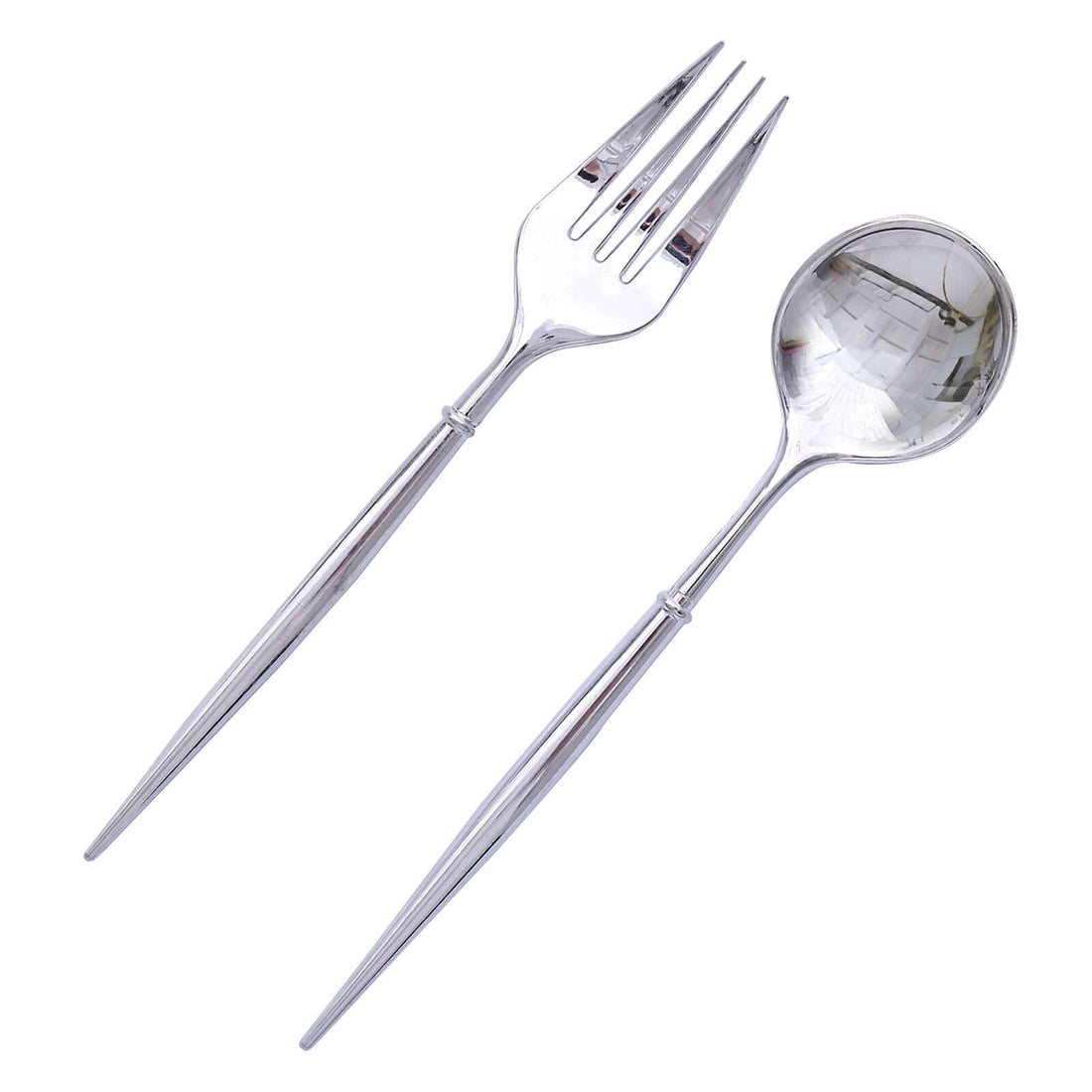 Modern Plastic Utensil Set 6" Metallic Silver | eFavormart